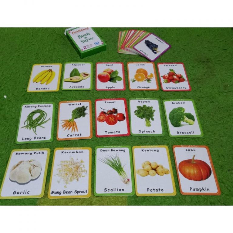 Flashcard Buah dan Sayur, Buah-buahan Sayuran, Flash Card Fruit and ...